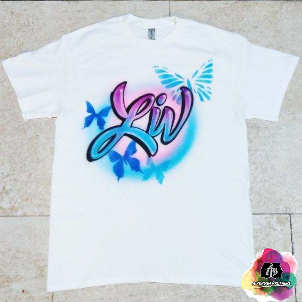 Airbrush Butterflies w/ Two Tone Name Shirt Design – Airbrush Brothers