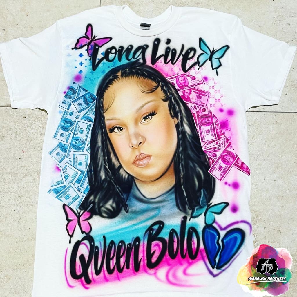 Airbrush Long Live Portrait With Butterflies Shirt Design – Airbrush ...